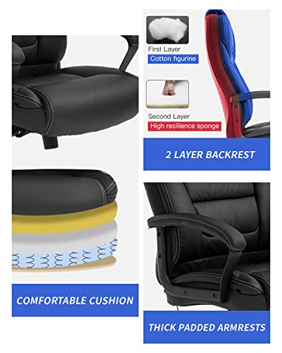 Big and Tall 500lbs Wide Seat Ergonomic Desk Chair with Lumbar Support Arms Headrest Massage Office Chair Rolling Swivel PU Leather Task Computer Chair for Adults,Black