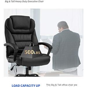 Big and Tall 500lbs Wide Seat Ergonomic Desk Chair with Lumbar Support Arms Headrest Massage Office Chair Rolling Swivel PU Leather Task Computer Chair for Adults,Black