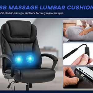 Big and Tall 500lbs Wide Seat Ergonomic Desk Chair with Lumbar Support Arms Headrest Massage Office Chair Rolling Swivel PU Leather Task Computer Chair for Adults,Black