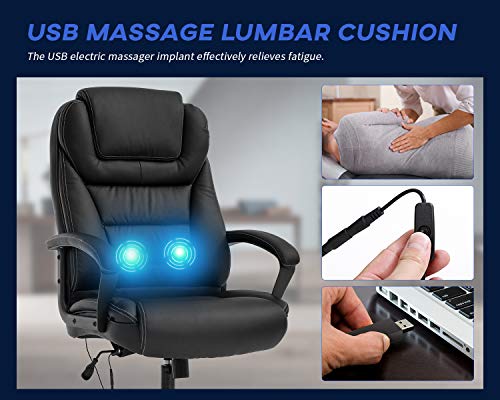 Big and Tall 500lbs Wide Seat Ergonomic Desk Chair with Lumbar Support Arms Headrest Massage Office Chair Rolling Swivel PU Leather Task Computer Chair for Adults,Black