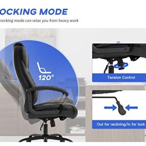 Big and Tall 500lbs Wide Seat Ergonomic Desk Chair with Lumbar Support Arms Headrest Massage Office Chair Rolling Swivel PU Leather Task Computer Chair for Adults,Black