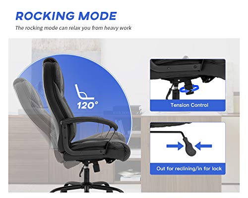 Big and Tall 500lbs Wide Seat Ergonomic Desk Chair with Lumbar Support Arms Headrest Massage Office Chair Rolling Swivel PU Leather Task Computer Chair for Adults,Black