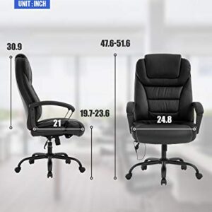 Big and Tall 500lbs Wide Seat Ergonomic Desk Chair with Lumbar Support Arms Headrest Massage Office Chair Rolling Swivel PU Leather Task Computer Chair for Adults,Black