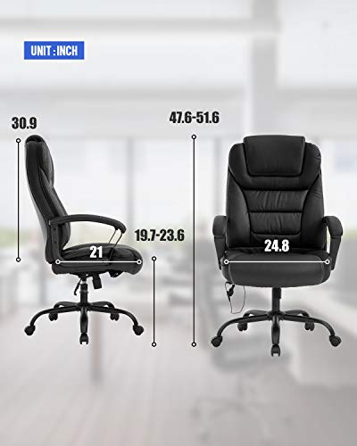 Big and Tall 500lbs Wide Seat Ergonomic Desk Chair with Lumbar Support Arms Headrest Massage Office Chair Rolling Swivel PU Leather Task Computer Chair for Adults,Black