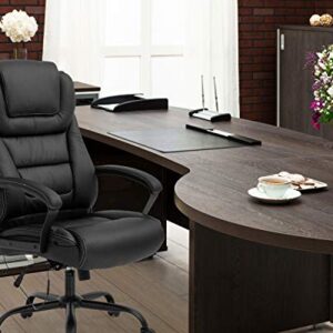 Big and Tall 500lbs Wide Seat Ergonomic Desk Chair with Lumbar Support Arms Headrest Massage Office Chair Rolling Swivel PU Leather Task Computer Chair for Adults,Black