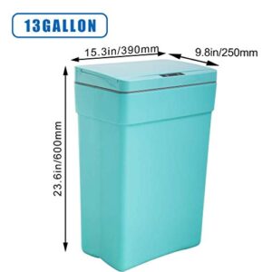 FLL 13 Gallon 50 Liter High-Capacity Automatic Trash Can,Touch Free Garbage Can,Plastic Kitchen Can Bedroom Waste Bin for Living Room Bathroom Home Office with Lid,Blue, 15.35 x 9.84 x 23.62 inches