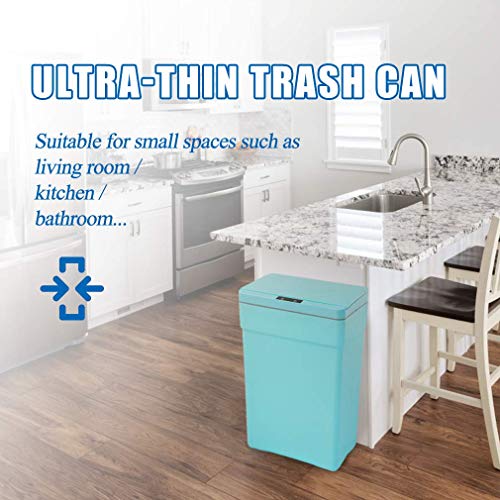 FLL 13 Gallon 50 Liter High-Capacity Automatic Trash Can,Touch Free Garbage Can,Plastic Kitchen Can Bedroom Waste Bin for Living Room Bathroom Home Office with Lid,Blue, 15.35 x 9.84 x 23.62 inches