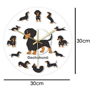 Wall Clock Cartoon Dachshund Printed Wall Clock Wiener Dog Animal Dog Pet Decorative Wall Clock for Children Silent Exercise Dog Vet Gift