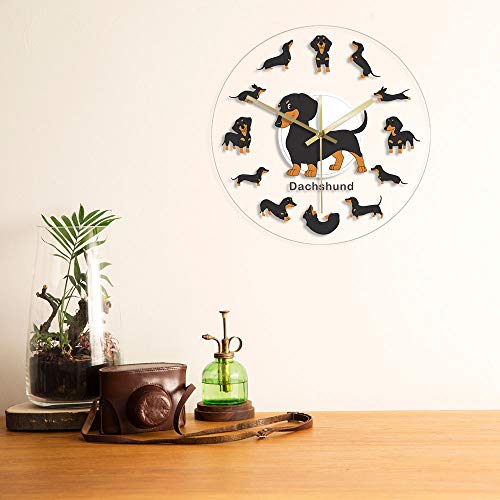 Wall Clock Cartoon Dachshund Printed Wall Clock Wiener Dog Animal Dog Pet Decorative Wall Clock for Children Silent Exercise Dog Vet Gift