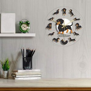 Wall Clock Cartoon Dachshund Printed Wall Clock Wiener Dog Animal Dog Pet Decorative Wall Clock for Children Silent Exercise Dog Vet Gift