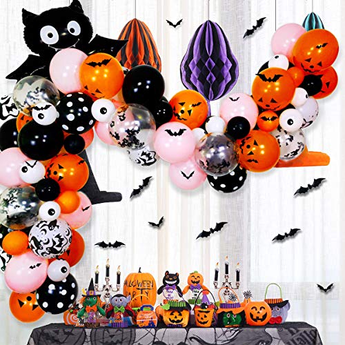 Scary Halloween Decorations Set – 92Pack Halloween Balloons Confetti Balloons Bat Decorations Bat Foil Balloons for Halloween Party Decorations, Spooky Birthday Decorations