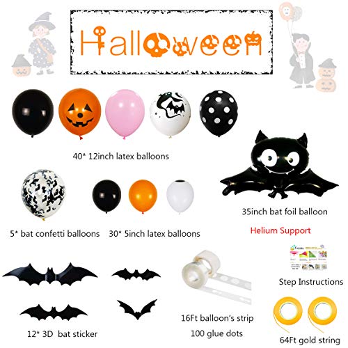 Scary Halloween Decorations Set – 92Pack Halloween Balloons Confetti Balloons Bat Decorations Bat Foil Balloons for Halloween Party Decorations, Spooky Birthday Decorations