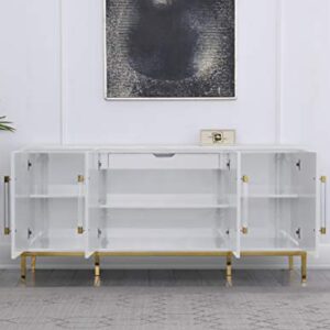 Best Master Furniture Thorne High Gloss Lacquer Sideboard/Buffet with Gold Trim, White