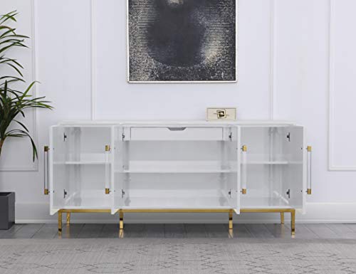 Best Master Furniture Thorne High Gloss Lacquer Sideboard/Buffet with Gold Trim, White