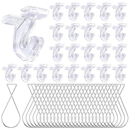 Rustark Clear Hinged Ceiling Hooks, 60 Pack of Polycarbonate Ceiling Grid Clips Metal T-Bar Hooks for Hanging Plants & Decorations, Metal T-Bar Hooks for Suspended Drop Ceiling Tiles