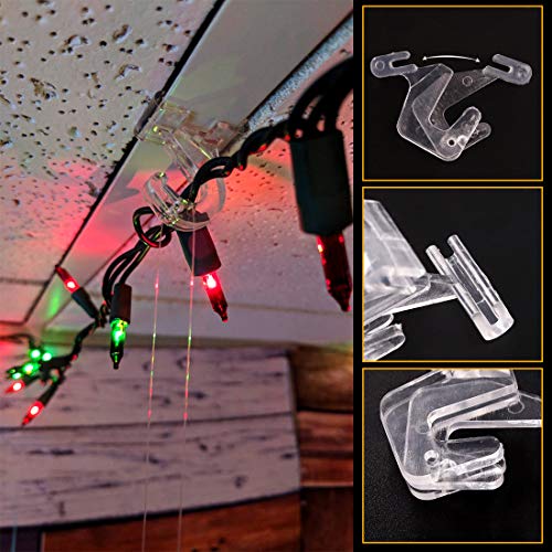 Rustark Clear Hinged Ceiling Hooks, 60 Pack of Polycarbonate Ceiling Grid Clips Metal T-Bar Hooks for Hanging Plants & Decorations, Metal T-Bar Hooks for Suspended Drop Ceiling Tiles