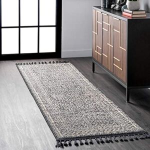 nuLOOM Claudia Diamond Tassel Runner Rug, 2' 6" x 12', Grey