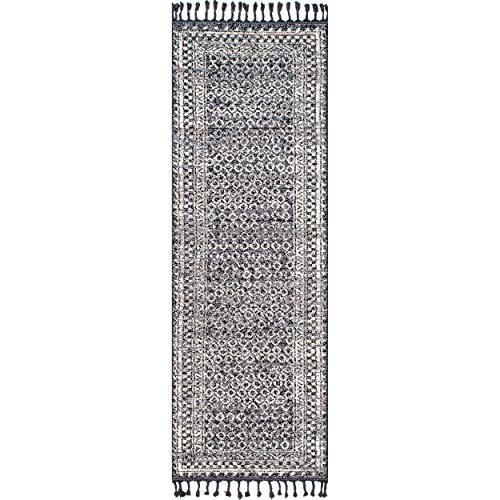 nuLOOM Claudia Diamond Tassel Runner Rug, 2' 6" x 12', Grey