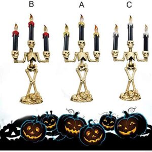 Christmas Candle Light, Skeleton Skull Candle Holder Light Flameless Lights Lamps Indoor Outdoor Battery Operated Flameless Candles for Halloween Festival Home Party Bar Decoration - Silver