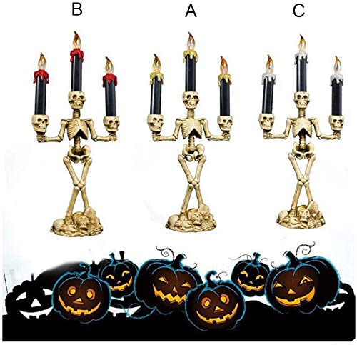 Christmas Candle Light, Skeleton Skull Candle Holder Light Flameless Lights Lamps Indoor Outdoor Battery Operated Flameless Candles for Halloween Festival Home Party Bar Decoration - Silver