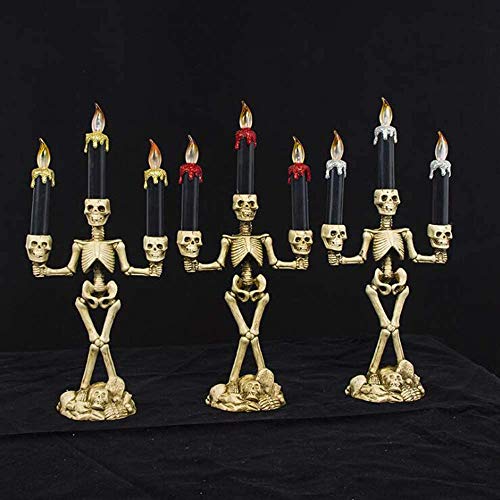 Christmas Candle Light, Skeleton Skull Candle Holder Light Flameless Lights Lamps Indoor Outdoor Battery Operated Flameless Candles for Halloween Festival Home Party Bar Decoration - Silver