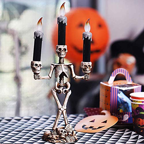 Christmas Candle Light, Skeleton Skull Candle Holder Light Flameless Lights Lamps Indoor Outdoor Battery Operated Flameless Candles for Halloween Festival Home Party Bar Decoration - Silver