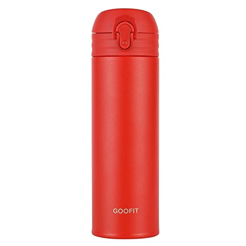 GOOFIT Water Bottle Double Wall Vacuum Insulated Thermos Beverage Coffee Bottle Stainless Steel Travel Mug Thermos Flask BPA Free Keeps Cold 24H Hot 24H 16 Oz Red