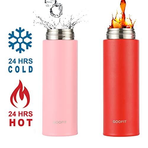 GOOFIT Water Bottle Double Wall Vacuum Insulated Thermos Beverage Coffee Bottle Stainless Steel Travel Mug Thermos Flask BPA Free Keeps Cold 24H Hot 24H 16 Oz Red