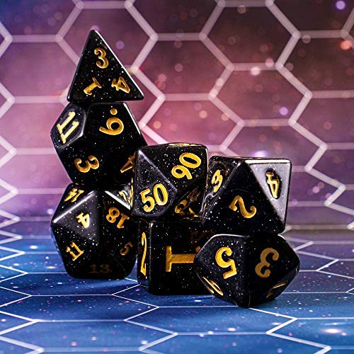 Wiz Dice Titan 25mm Dice - Large Polyhedral Dice Set for Various Role Playing Dice Games - Stardust 7 Cnt - DND Dice Set with a Clear Dice Box - Includes D4, D6, D8, D10, D10(0), D12 & D20