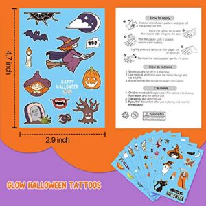 Partywind 10 Sheets Luminous Halloween Temporary Tattoos for Kids, Glow Halloween Decorations Birthday Party Favors Supplies, Halloween Fake Tattoos Goodie Bag Fillers Games Accessories for Party