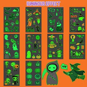 Partywind 10 Sheets Luminous Halloween Temporary Tattoos for Kids, Glow Halloween Decorations Birthday Party Favors Supplies, Halloween Fake Tattoos Goodie Bag Fillers Games Accessories for Party