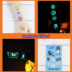 Partywind 10 Sheets Luminous Halloween Temporary Tattoos for Kids, Glow Halloween Decorations Birthday Party Favors Supplies, Halloween Fake Tattoos Goodie Bag Fillers Games Accessories for Party