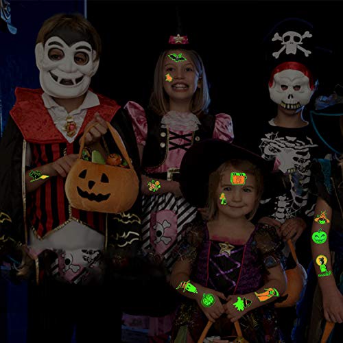 Partywind 10 Sheets Luminous Halloween Temporary Tattoos for Kids, Glow Halloween Decorations Birthday Party Favors Supplies, Halloween Fake Tattoos Goodie Bag Fillers Games Accessories for Party