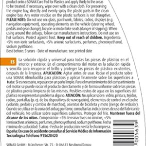 Sonax Plastic Detailer | Water Based Dressing | Shiny Plastic Dressing or Can Dilute 1:1 for Matte Finish | Perfect for Any Engine Dressing | (500ml or 16.9oz)