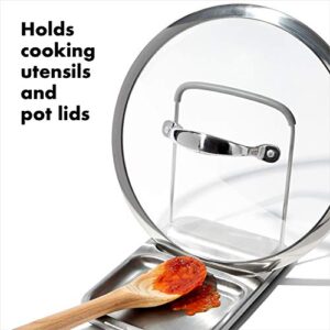 OXO Spoon Rest with Lid Holder, 3x4x1in, Stainless Steel