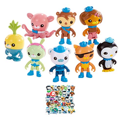 Set of 8 pcs Octonauts Toys Cake Topper Play Set 2" - 3" with 40pcs Waterproof Stickers