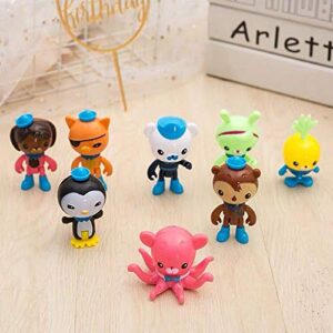 Set of 8 pcs Octonauts Toys Cake Topper Play Set 2" - 3" with 40pcs Waterproof Stickers