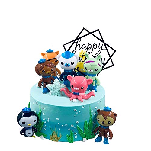 Set of 8 pcs Octonauts Toys Cake Topper Play Set 2" - 3" with 40pcs Waterproof Stickers