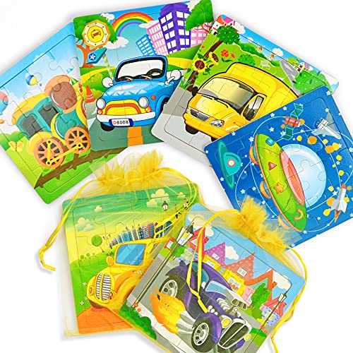 Vileafy 6 Pack Wooden Puzzles for Kids Ages 3-5 Years Old, 16 Pieces Preschool Puzzles for Boys and Girls with Organza Bags