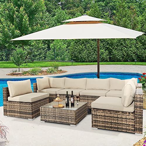 LEISU 7 Pieces Outdoor Sectional Furniture Set All-Weather Patio Sectional Sofa 7-Piece Conversation Set with Cushions (7 Pieces)