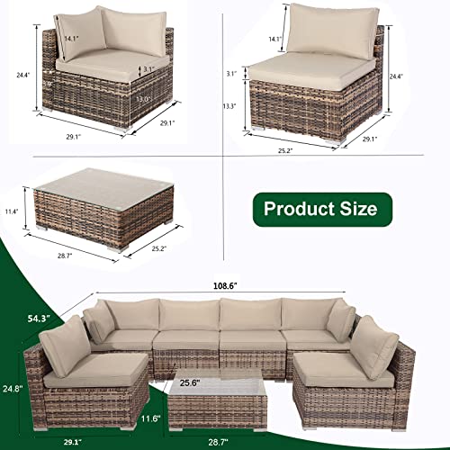 LEISU 7 Pieces Outdoor Sectional Furniture Set All-Weather Patio Sectional Sofa 7-Piece Conversation Set with Cushions (7 Pieces)