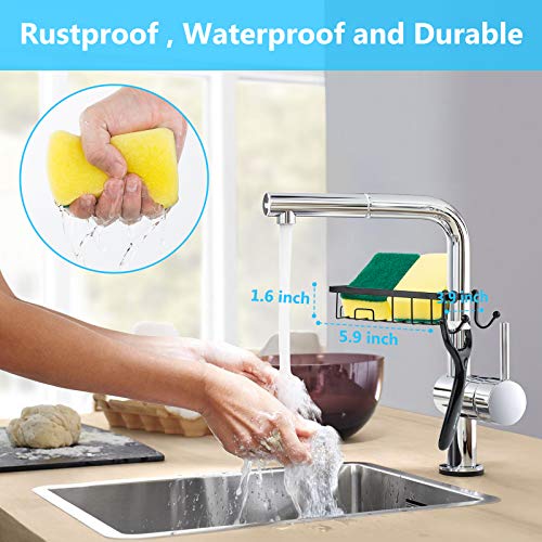 Sponge Holder for Kitchen Sink, BENEECA Upgrade Sink Sponge Holder, Rustproof Waterproof, No Drilling Sink Caddy, Easy to Install