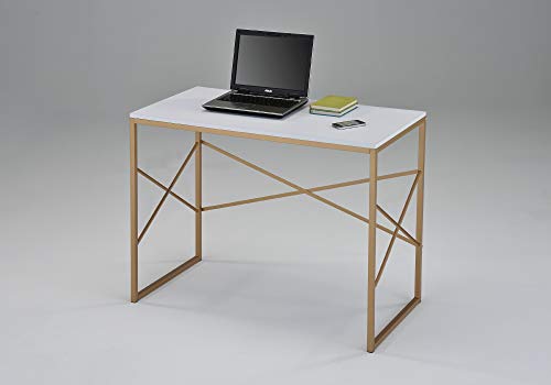 RAAMZO White and Gold Finish Computer Laptop Writing Study Desk Modern Home Office with X-Design