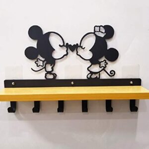 Minnie Mouse Wall Mounted Metal Key Hook Coat Rack,Farmhouse Mounted Coat Rack and Wooden Upper Shelf for Storage