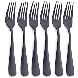 matte black dinner fork, gogeili stainless steel satin finish 8.0-inch silverware flatware fork set, service for 6, dishwasher safe