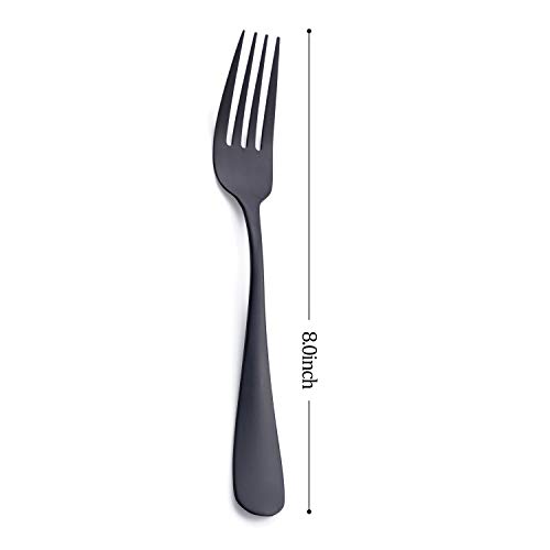 Matte Black Dinner Fork, GoGeiLi Stainless Steel Satin Finish 8.0-inch Silverware Flatware Fork Set, Service for 6, Dishwasher Safe