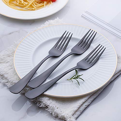 Matte Black Dinner Fork, GoGeiLi Stainless Steel Satin Finish 8.0-inch Silverware Flatware Fork Set, Service for 6, Dishwasher Safe