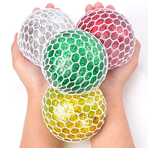 Sensory Ball Major Bundle! 16 Balls for the Whole Party - 4 Sewn Mesh Balls, 4 Jumbo Water Bead Balls, 4 Pull and Stretch Balls, and 4 Light Up Mesh Balls - Get Rid of your Anxiety and Stress Today!