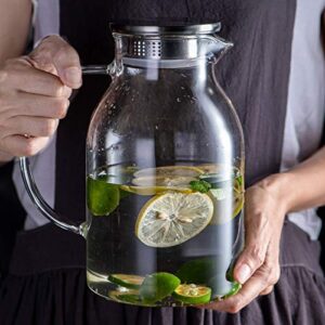 88OZ Glass Pitcher with Lid and Spout - High Heat Resistance Pitcher for Hot/Cold Water & Iced Tea (2.6L)