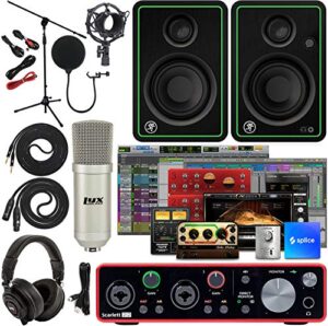 focusrite scarlett 2i2 2x2 usb audio interface full studio bundle with creative music production software kit and cr4-x pair studio monitors and 1/4” instrument cables